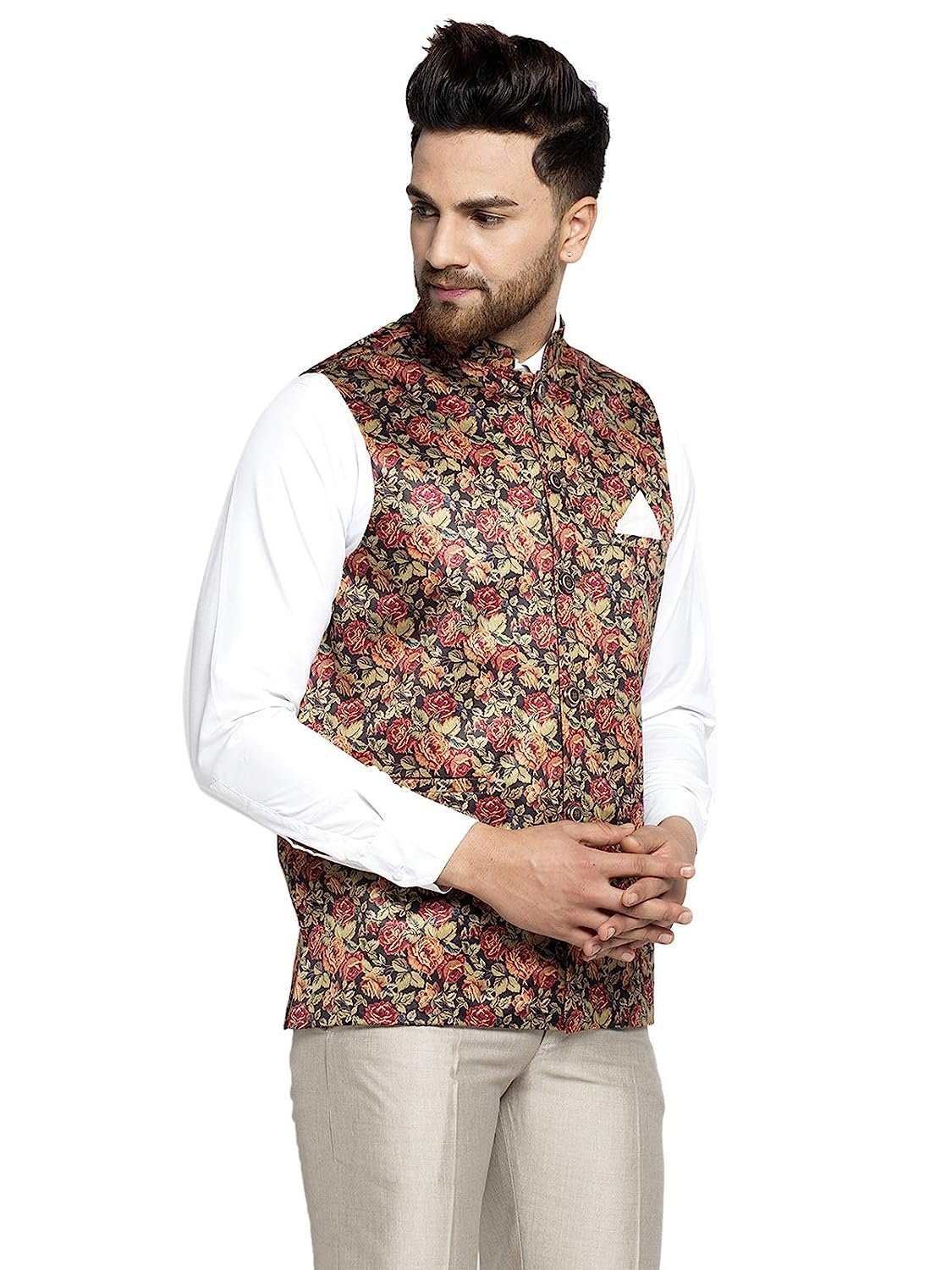 Men Floral Digitally Printed Nehru Jacket. - quicknext.in